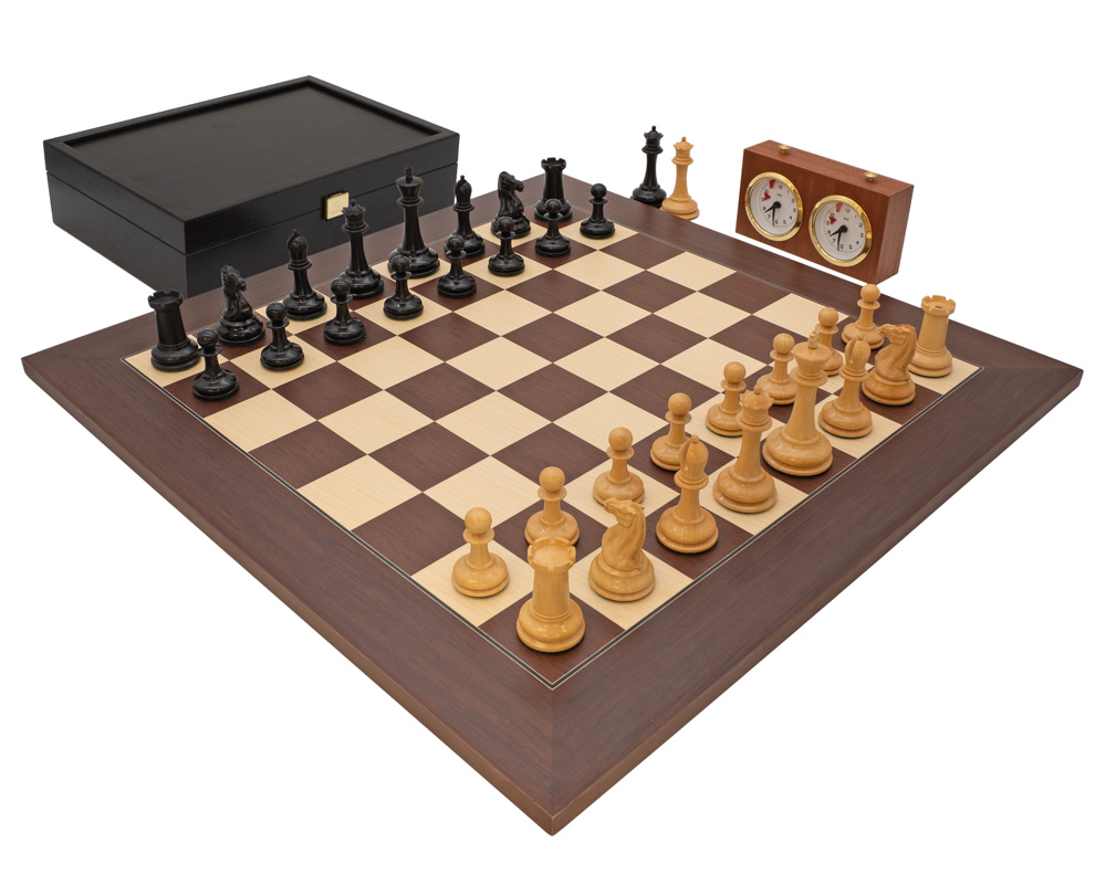 The Harrwitz Black and Montgoy Chess Set with Case and Clock [RCPB582 ...